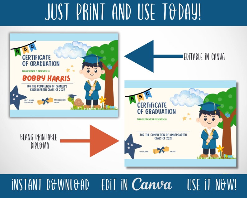 Editable Kindergarten Certificate Diploma | Instant Download| Canva Pro ...