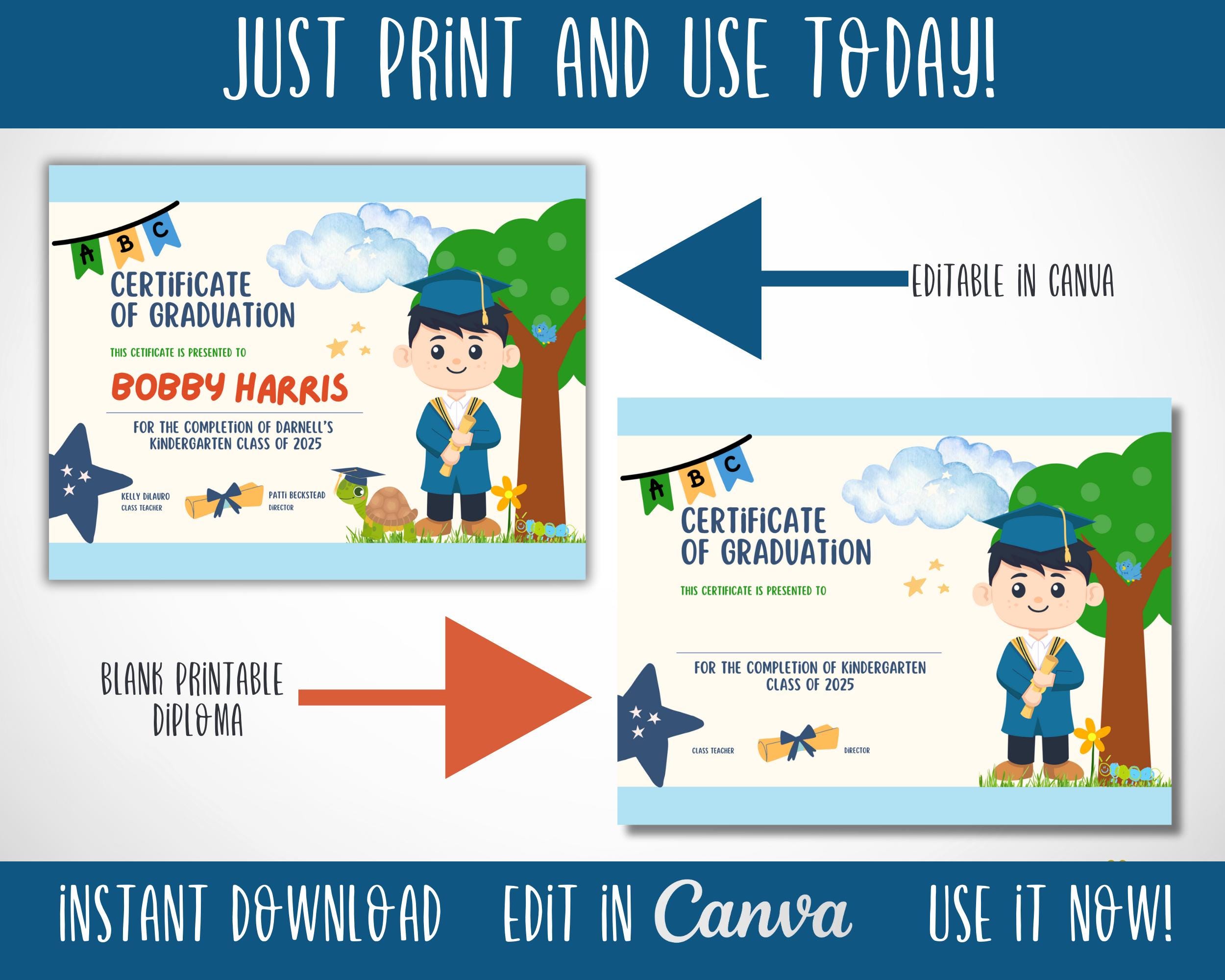 Editable Kindergarten Certificate Diploma | Instant Download| Canva Pro ...
