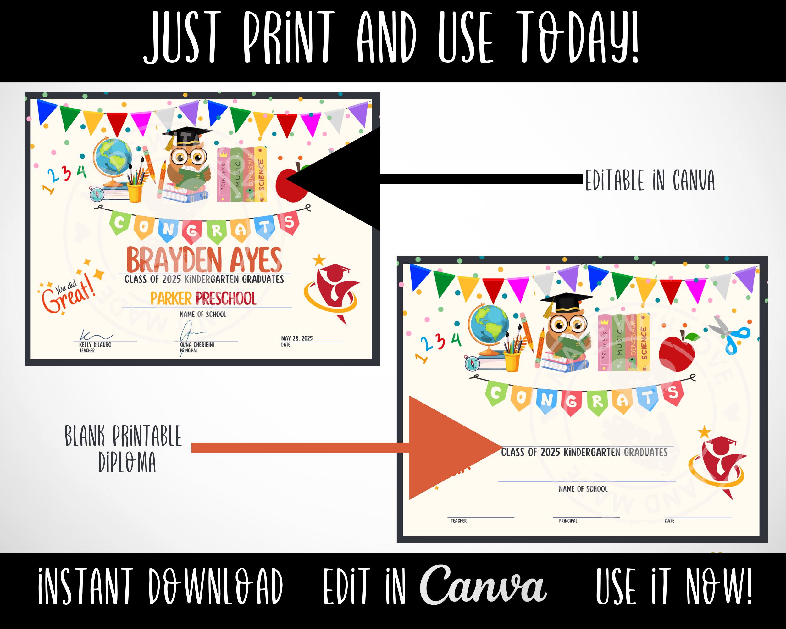 Editable Preschool Certificate Diploma Template | Instant Download ...