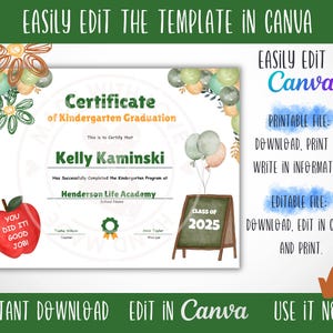 Editable Kindergarten Certificate Diploma Template | Instant Download ...