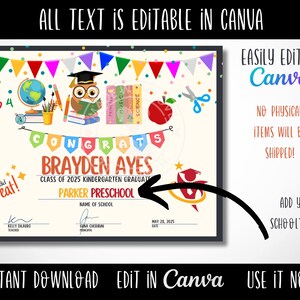 Editable Preschool Certificate Diploma Template | Instant Download ...