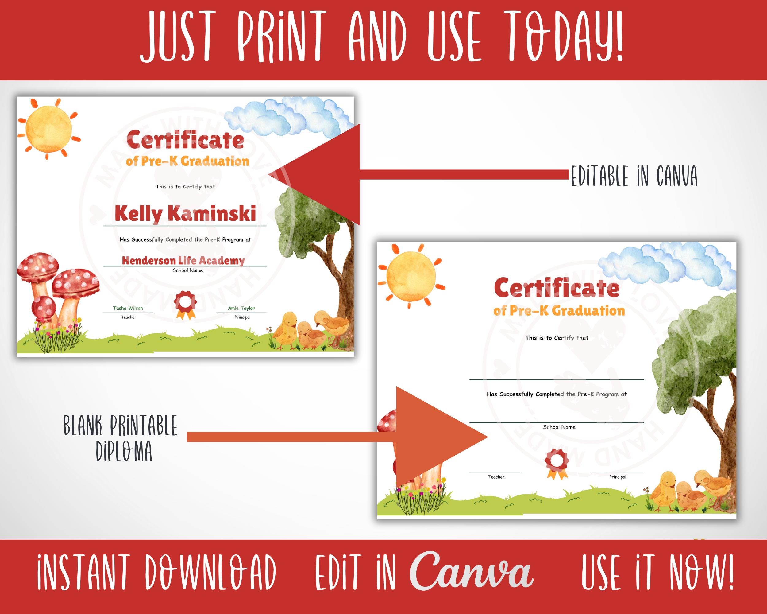 Editable Pre-k Certificate Diploma Template | Instant Download| Teacher ...