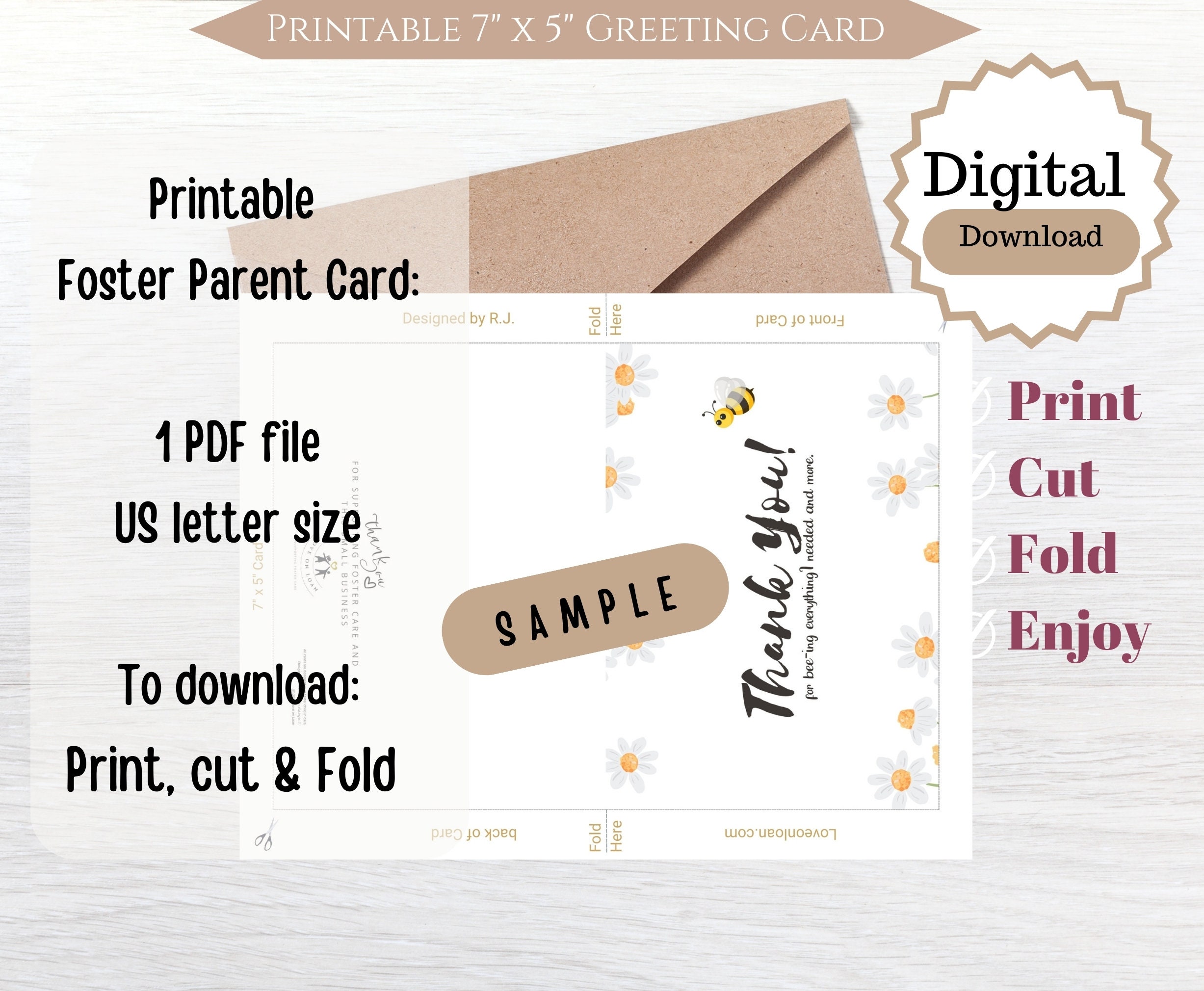 Thank You Greeting Card for Foster Mom Printable Instant Download 5x7 ...