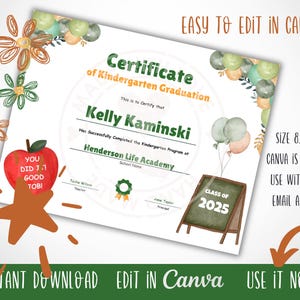 Editable Kindergarten Certificate Diploma Template | Instant Download ...