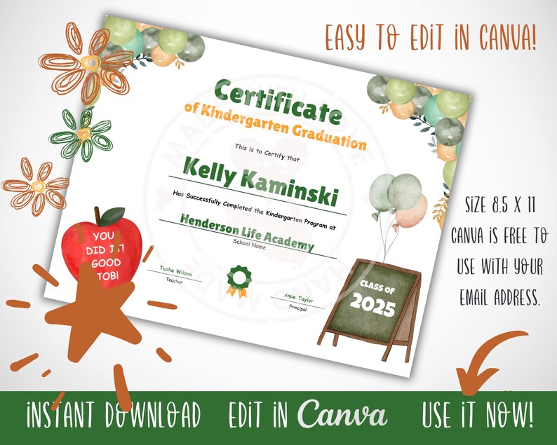 Editable Kindergarten Certificate Diploma Template | Instant Download ...