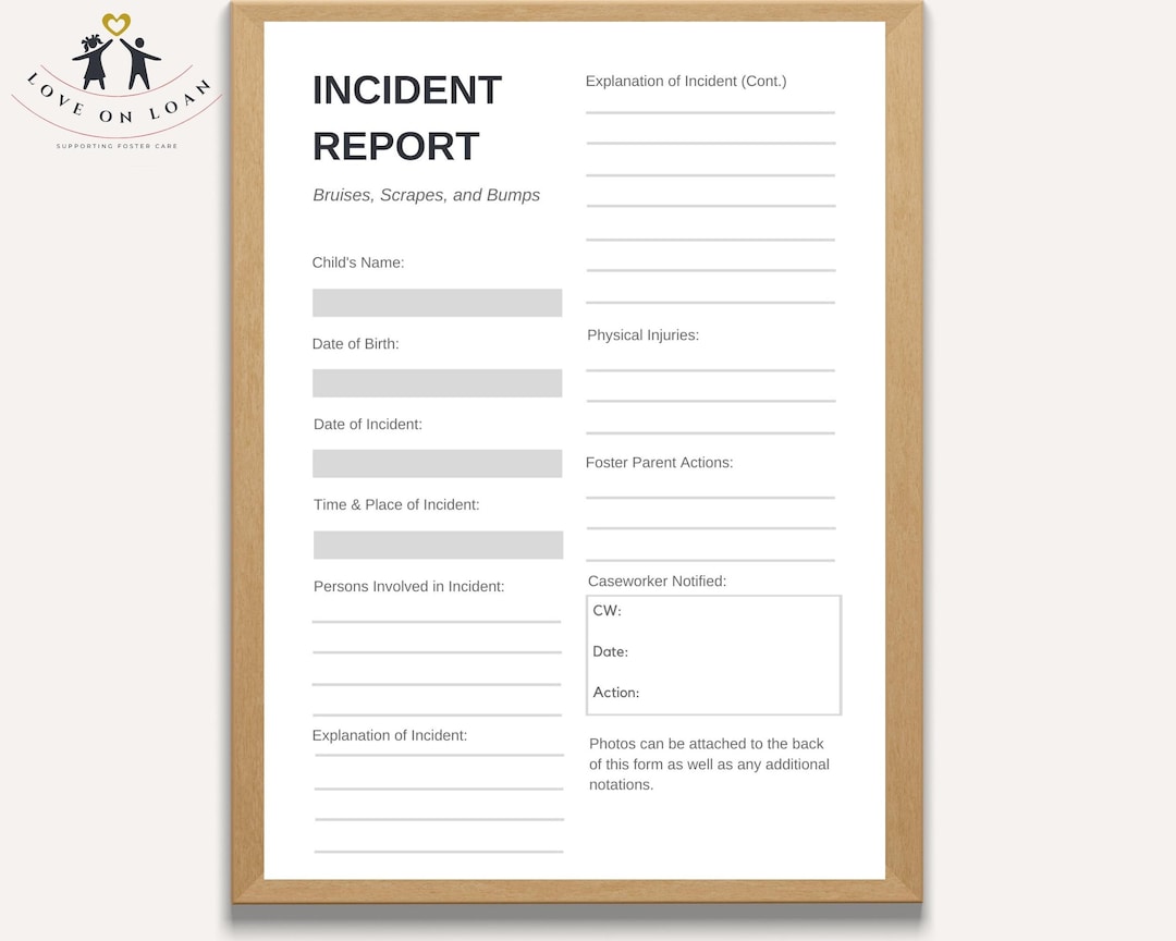 Printable Foster Care Incident Report Template (8.5x11 Inch Digital ...