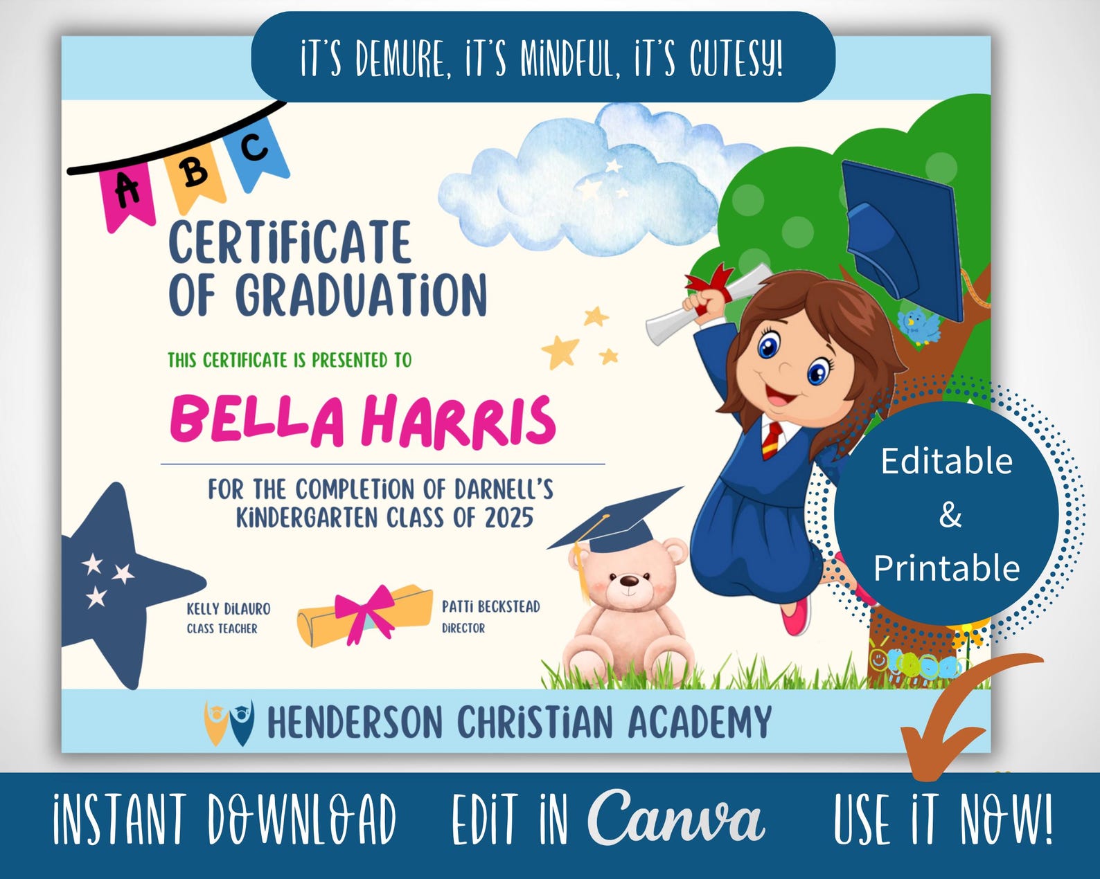 Editable Kindergarten Certificate Diploma Template | Instant Download ...