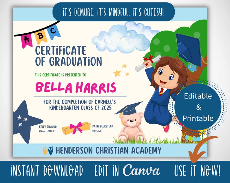 Editable Kindergarten Certificate Diploma Template | Instant Download ...