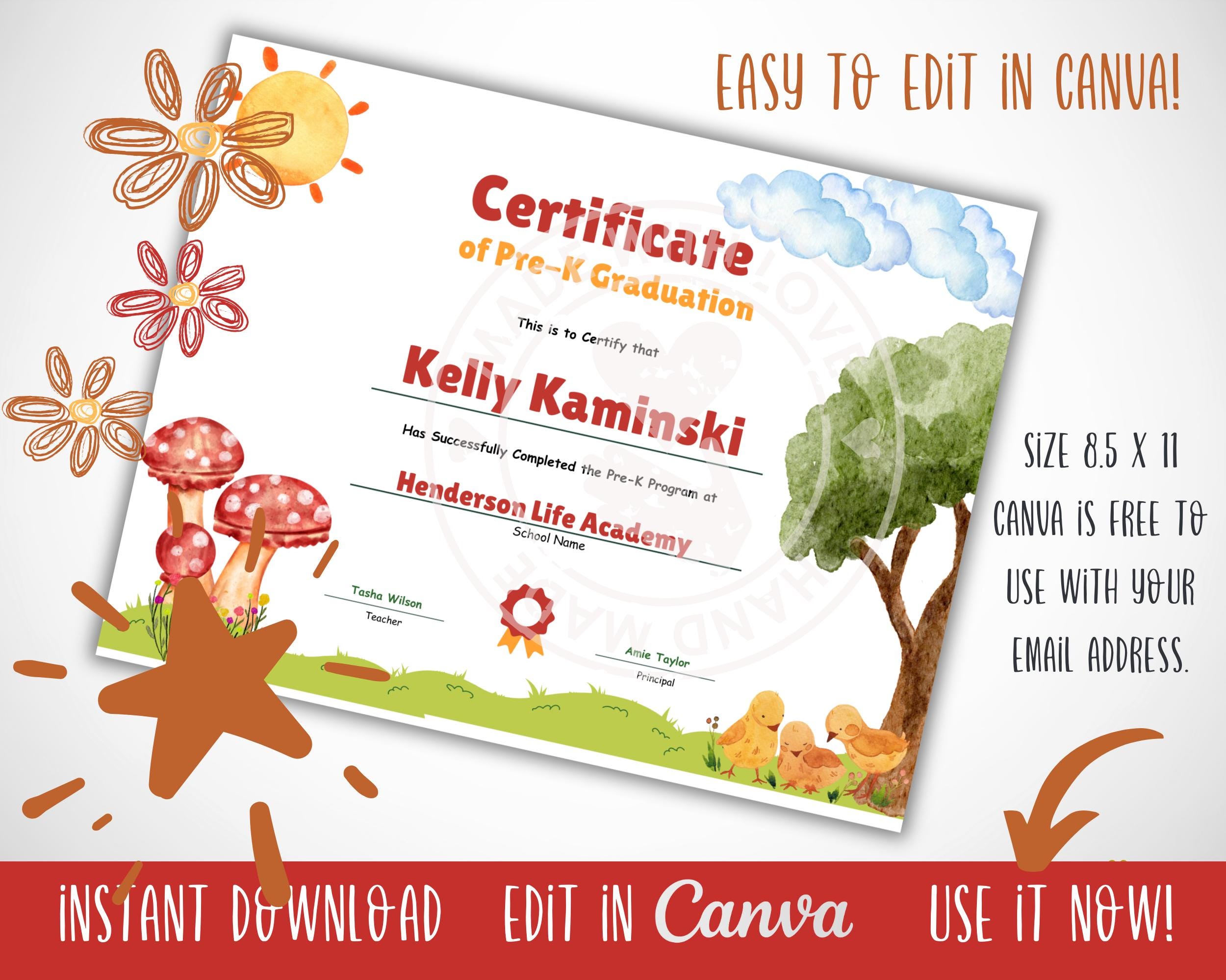 Editable Pre-k Certificate Diploma Template | Instant Download| Teacher ...