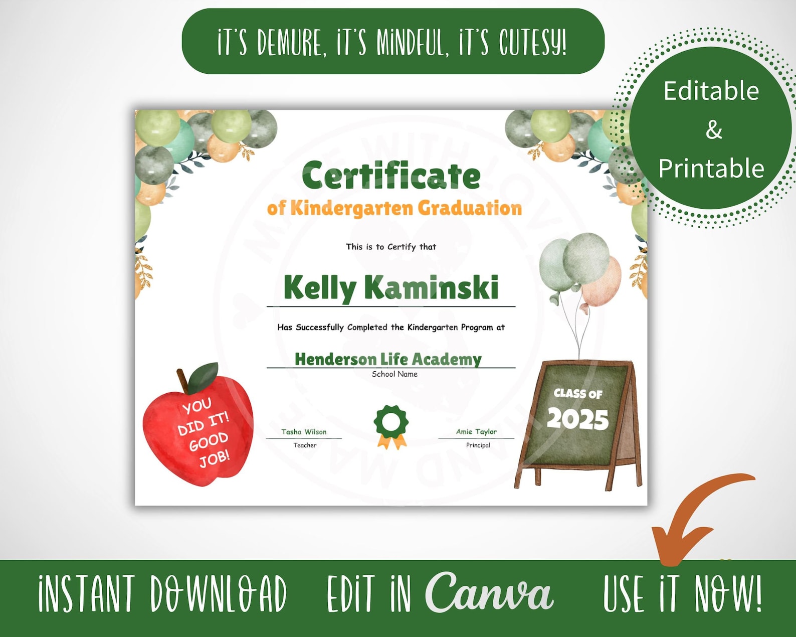 Editable Kindergarten Certificate Diploma Template | Instant Download ...