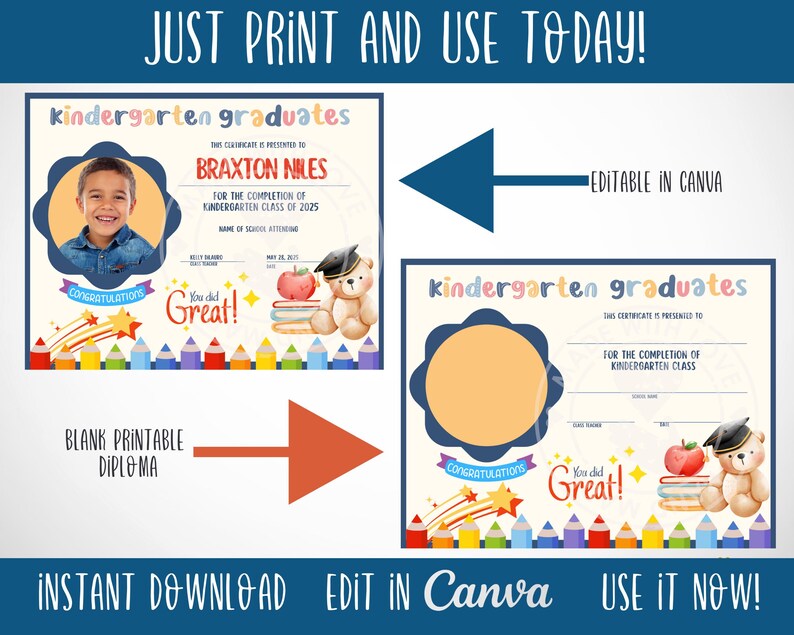 Editable Kindergarten Certificate Diploma | Instant Download| Canva Pro ...