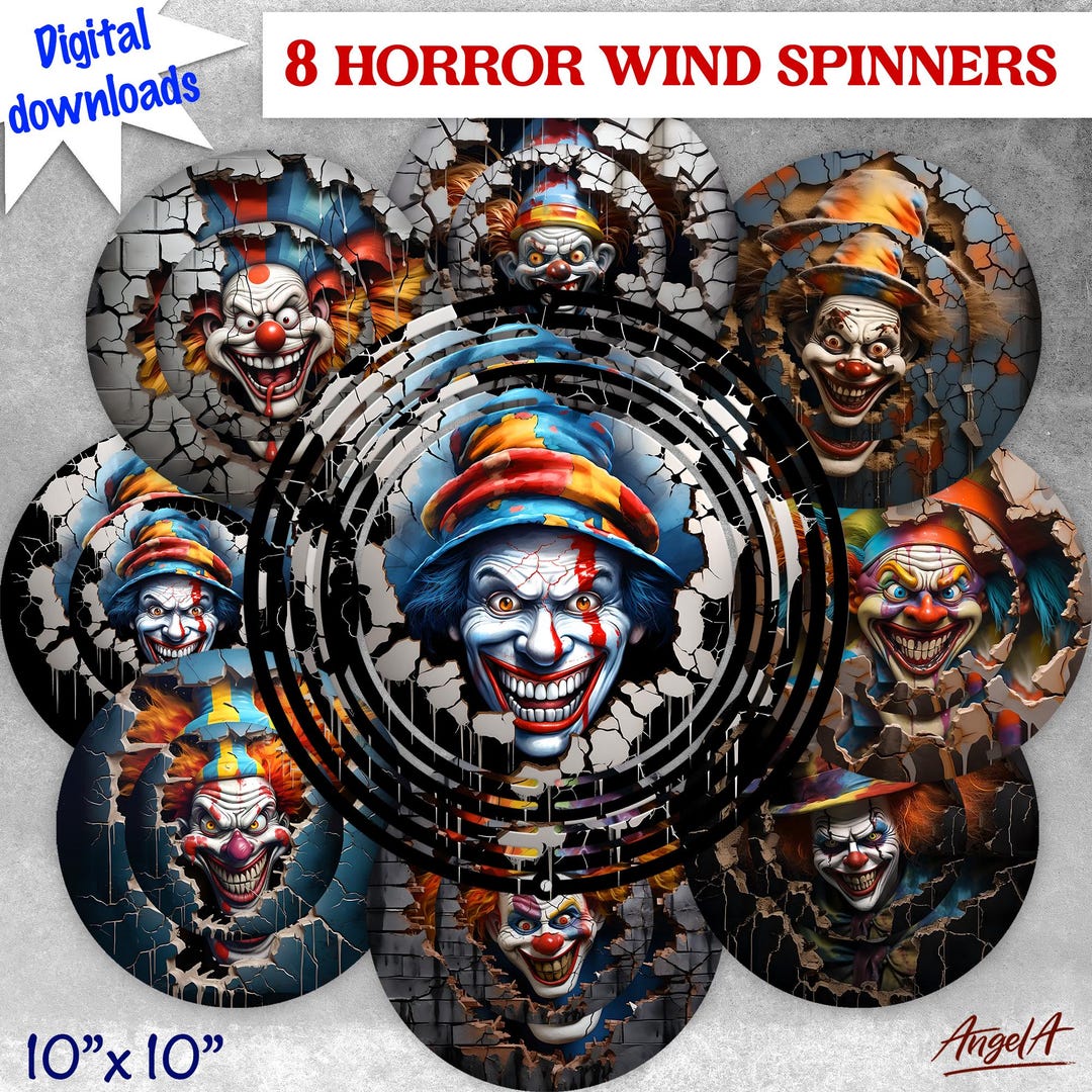 8 Horror Halloween Wind Spinner Design Bundle Horror Clown Digital ...