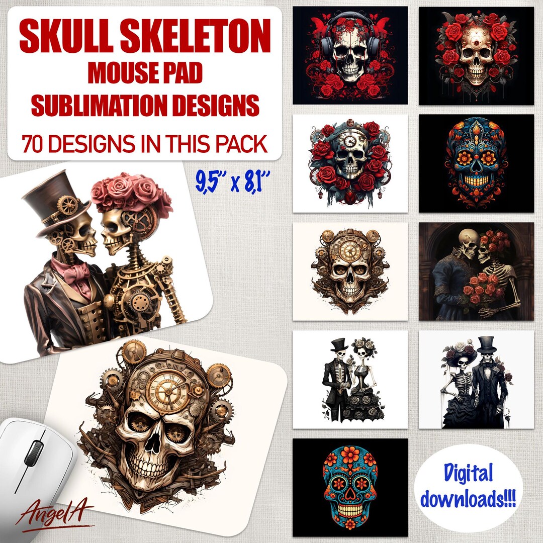 Skull Mouse Pad Skeleton Mouse Pad Bundle Halloween Mouse Pad Mouse Pad ...