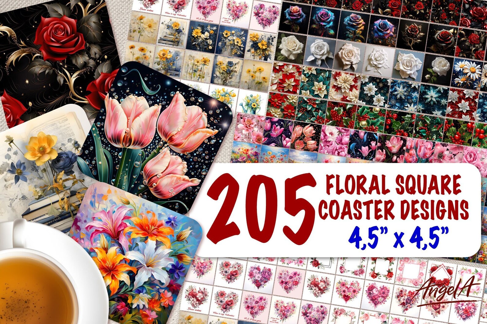 Square Coasters Sublimation Designs Mega Bundle 205 Square Coasters PNG ...