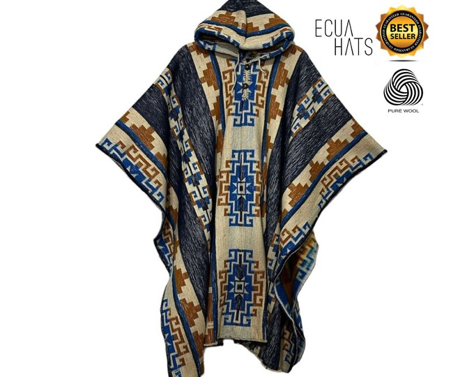 Tejidos Diaz Wool Poncho/ Wool Fringe Poncho/ Ecuador Poncho/ Southwest ...