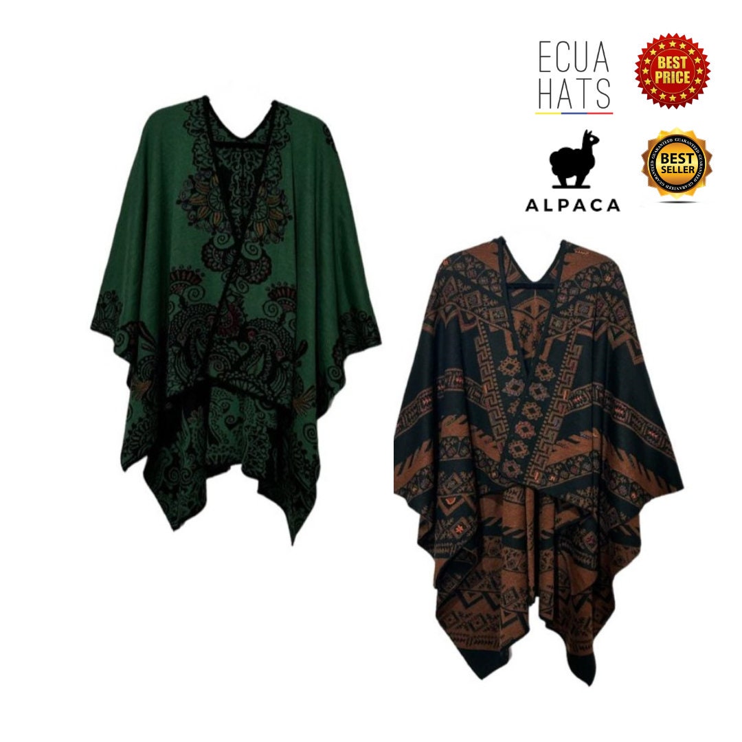 Alpaca Ruana With Front Opening, With Handmade Embroidery Made in Peru ...