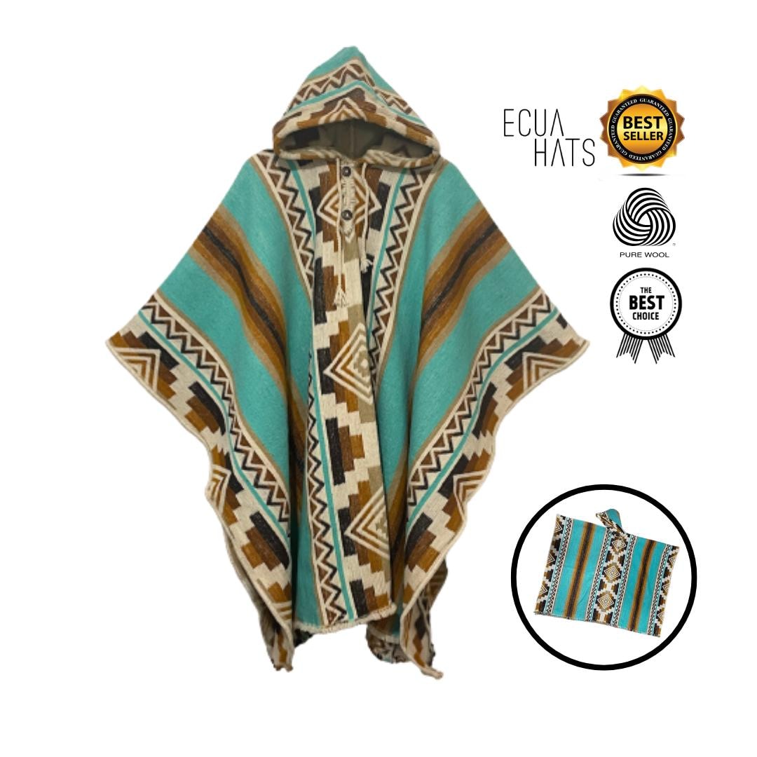100% Wool Poncho Style Mapuche Made in Ecuador by Milmarte 100% Wool Poncho Style Mapuche Made in Ecuador by Milmarte