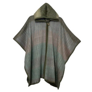 Multicolor Button-up BABY ALPACA Wool Cape Poncho Wrap Shawl COAT With ...