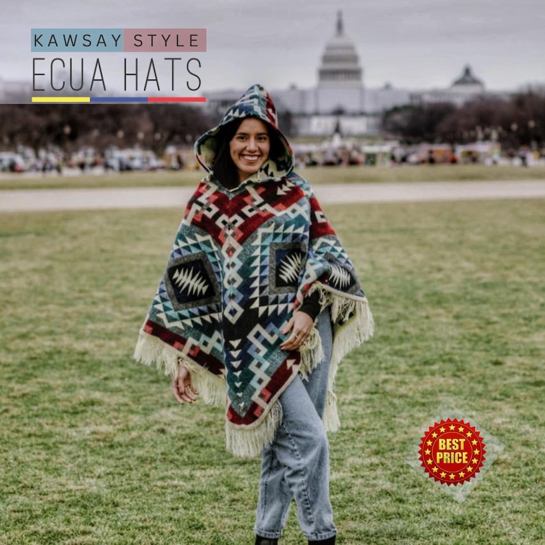 Kawsay Multicolor Poncho - V Shape Style / Triangle Design - Unisex ...