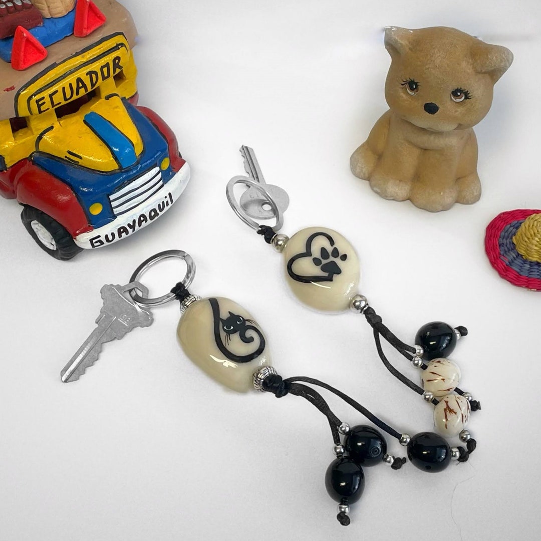 Tagua Nut Keychain: Hand Carved Dog Paw & Kitten Design - Etsy