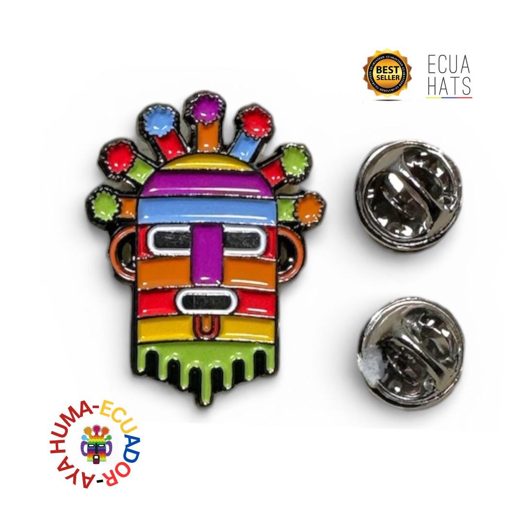 Aya Huma Metallic Pin - Exotic Inti Raymi Mask, Multicolor Ecuador ...