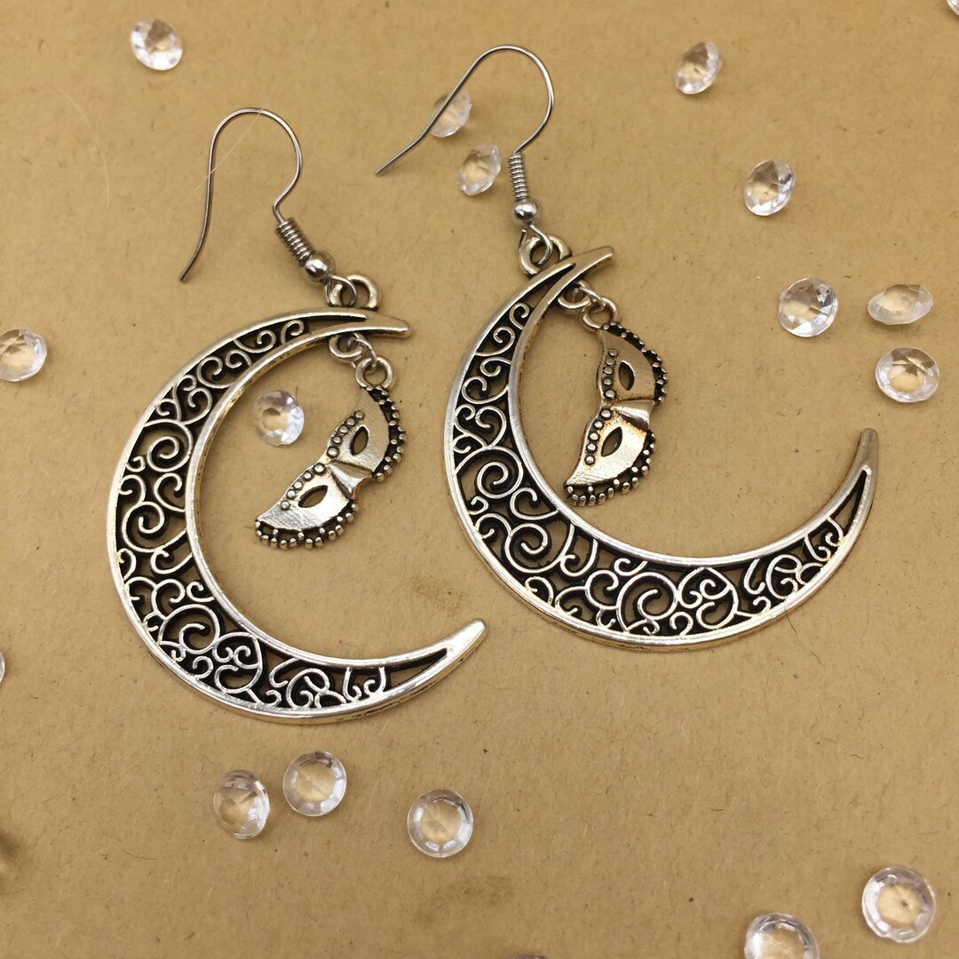 Crescent Moon and Masquerade Mask Earrings. Halloween. Witchy. Gothic ...