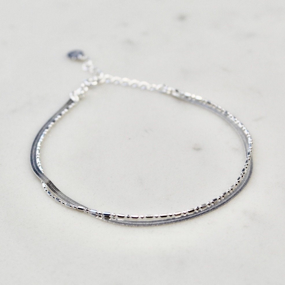 Delicate 925 Sterling Silver Double Chain Bracelet - Adjustable - Etsy UK