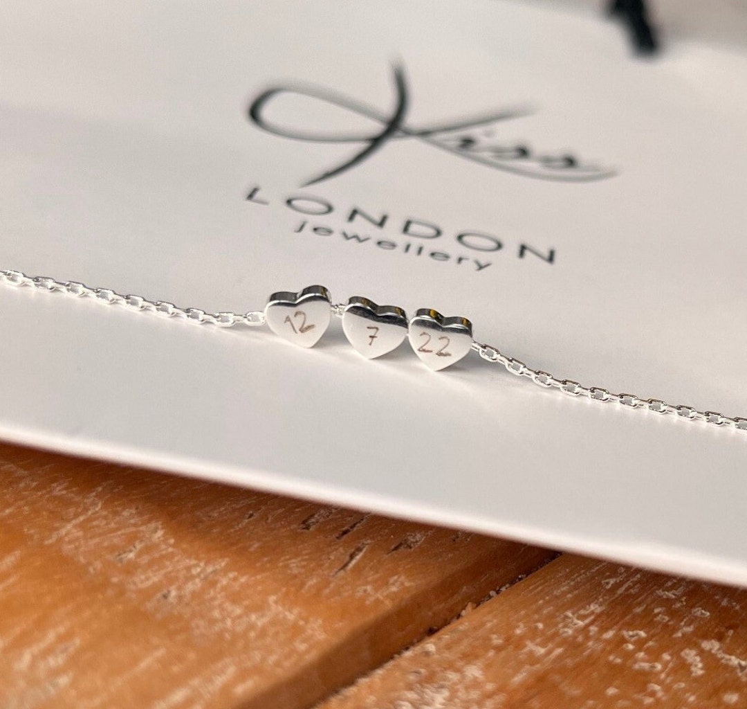 Personalised Sterling Silver Heart Bracelet, Initials & Memorable Dates ...