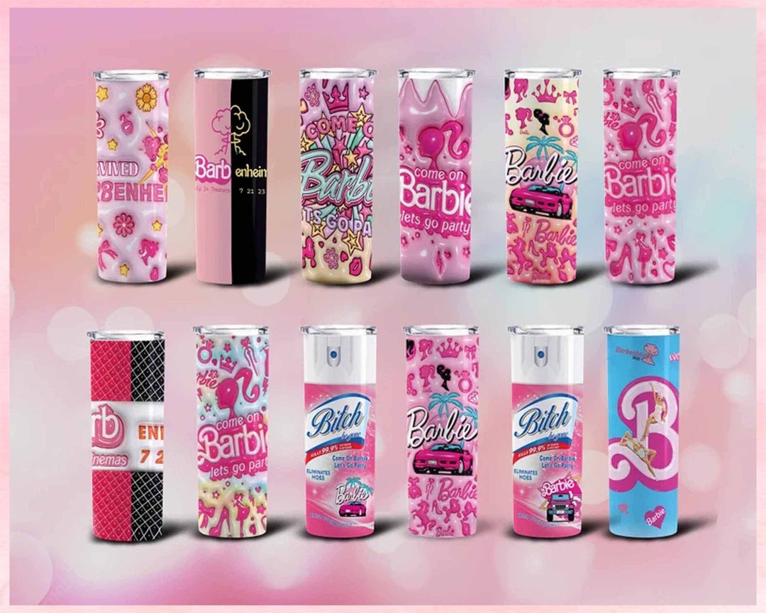 3D Inflated Pink Barbie Tumbler Wrap, 20 Oz Skinny Tumbler Cup Pink ...