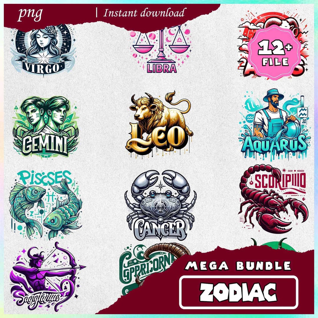Zodiac SVG PNG Mega Bundle, Zodiac SVG, Horoscope Svg, Celestial Svg ...