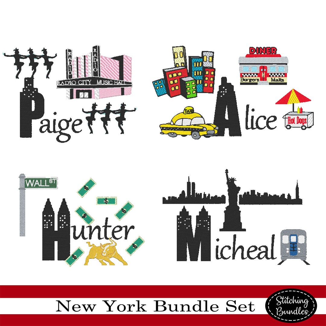 173 New York Embroidery Machine Designs Font Bundle Set INSTANT ...