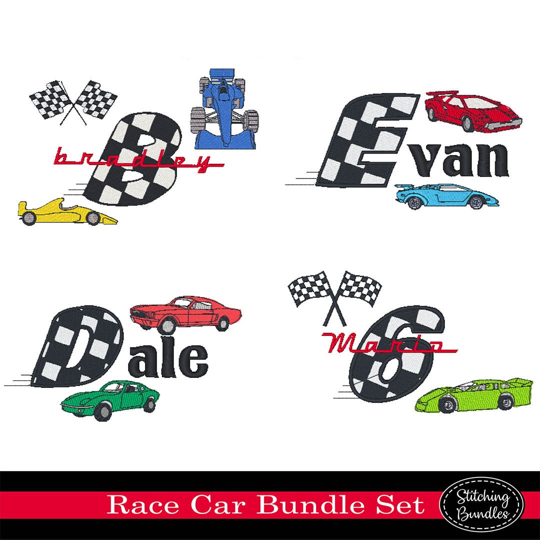 Race Car Embroidery Machine Designs Font Bundle Set 174 Files Instant ...