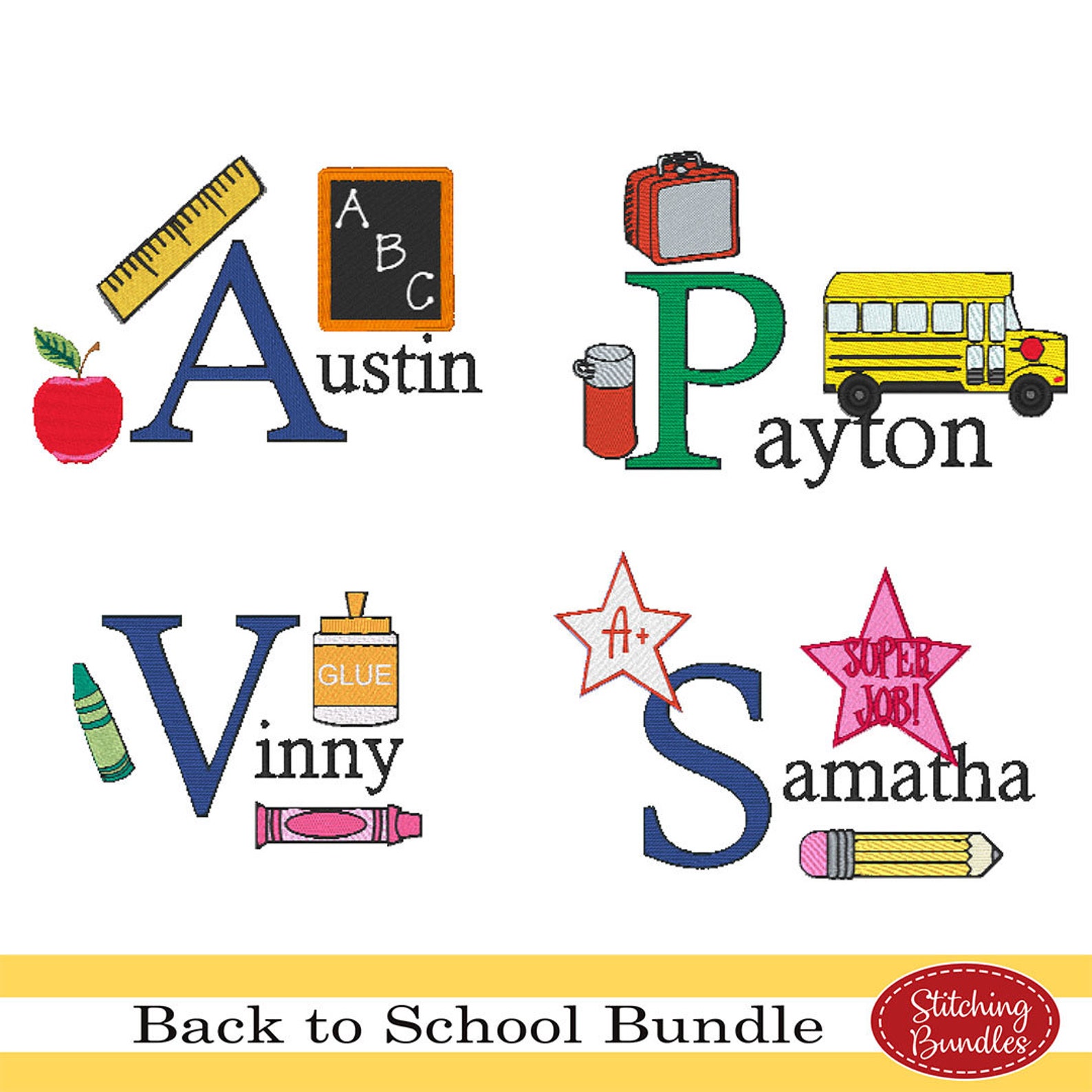 114 Back to School Embroidery Machine Designs Bundle Set Monogram ...