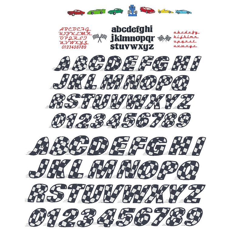 Race Car Embroidery Machine Designs Font Bundle Set 174 Files Instant ...