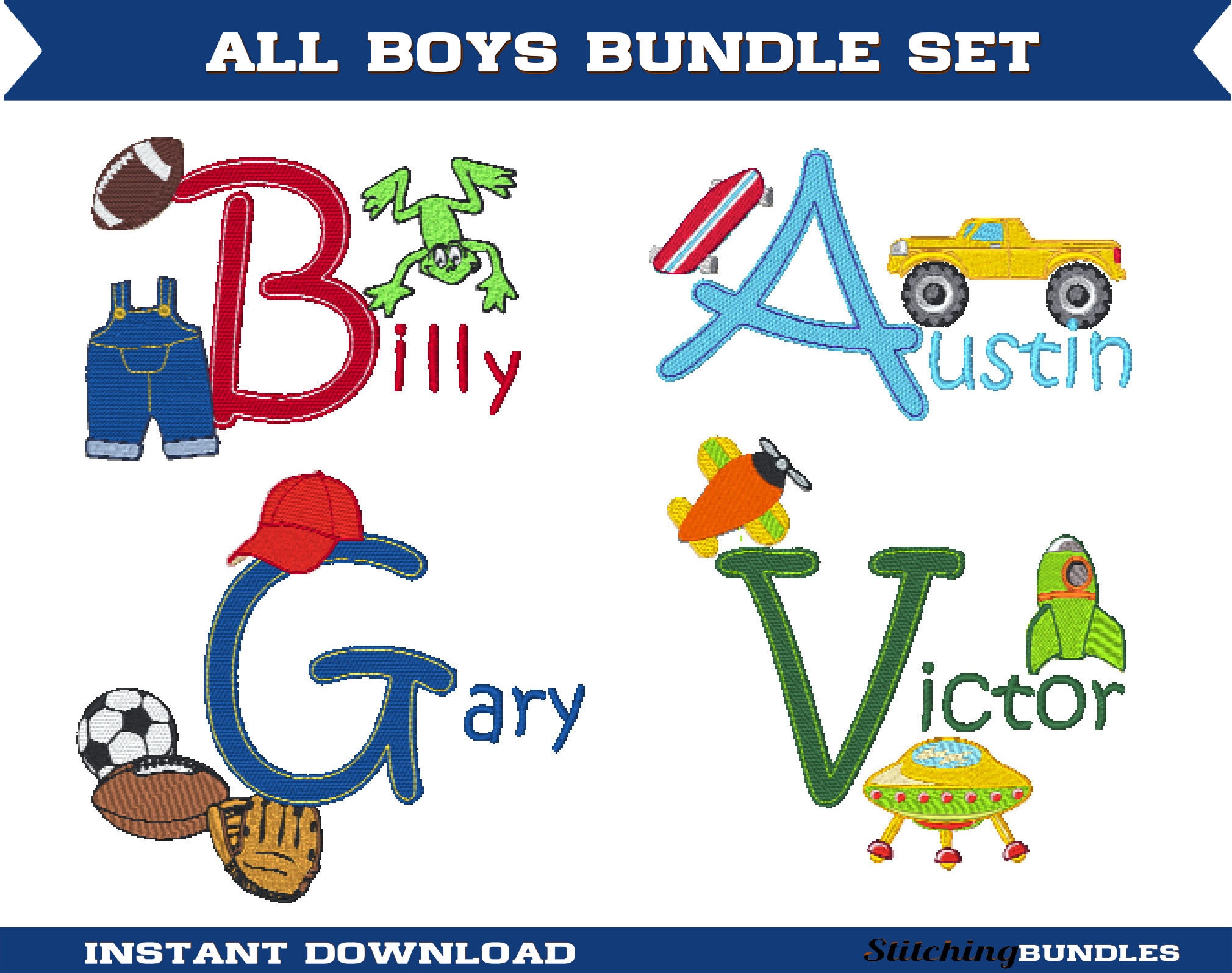 164 All Boys Embroidery Machine Designs Set BX Fonts Monogram - Etsy