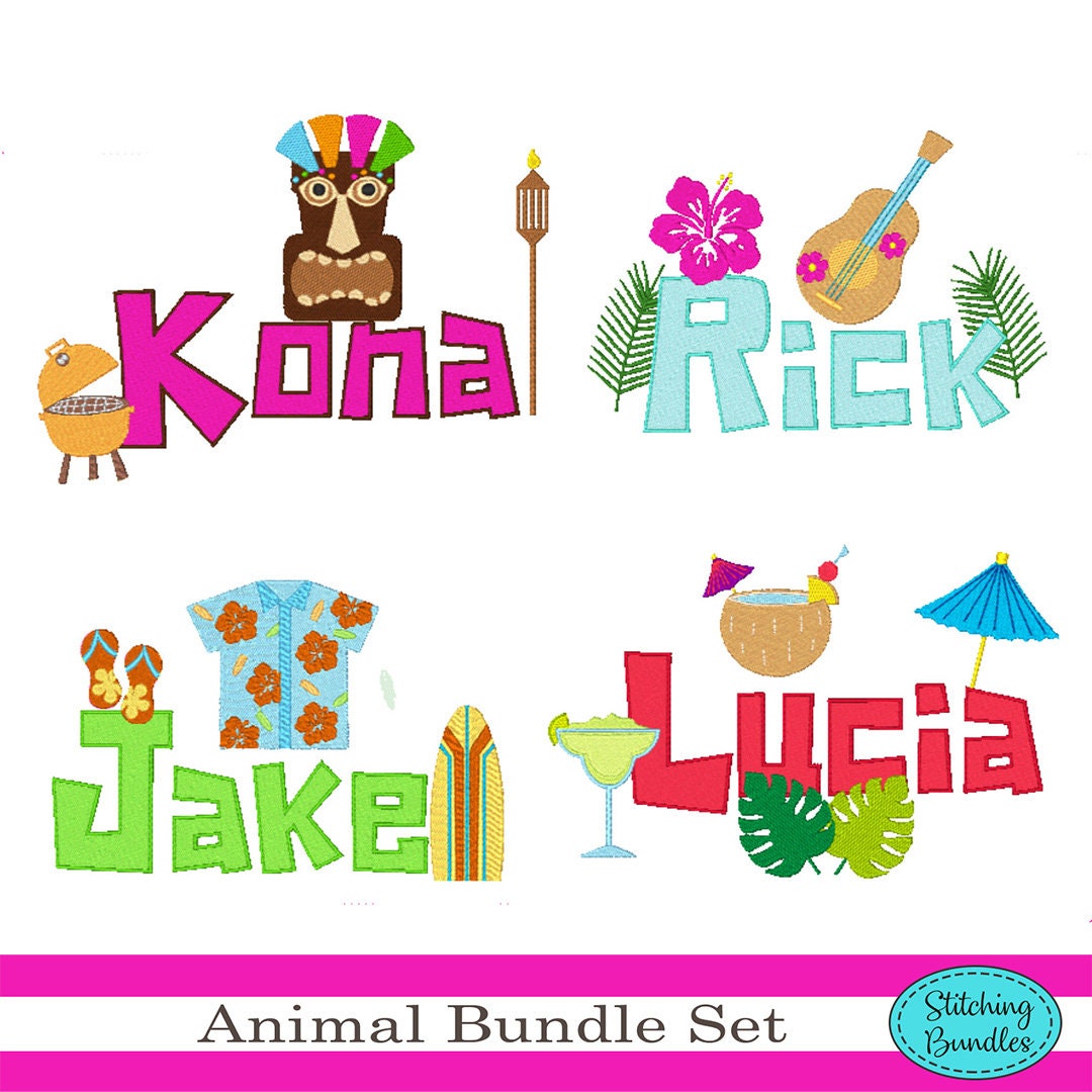 97 Hawaiian Tiki Embroidery Machine Designs Bundle Set Monogram BX Font ...