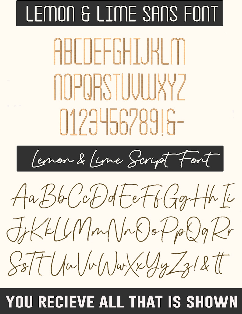 Lemon & Lime Duo Embroidery Font BX Monogram 658 Files Sans and Script ...