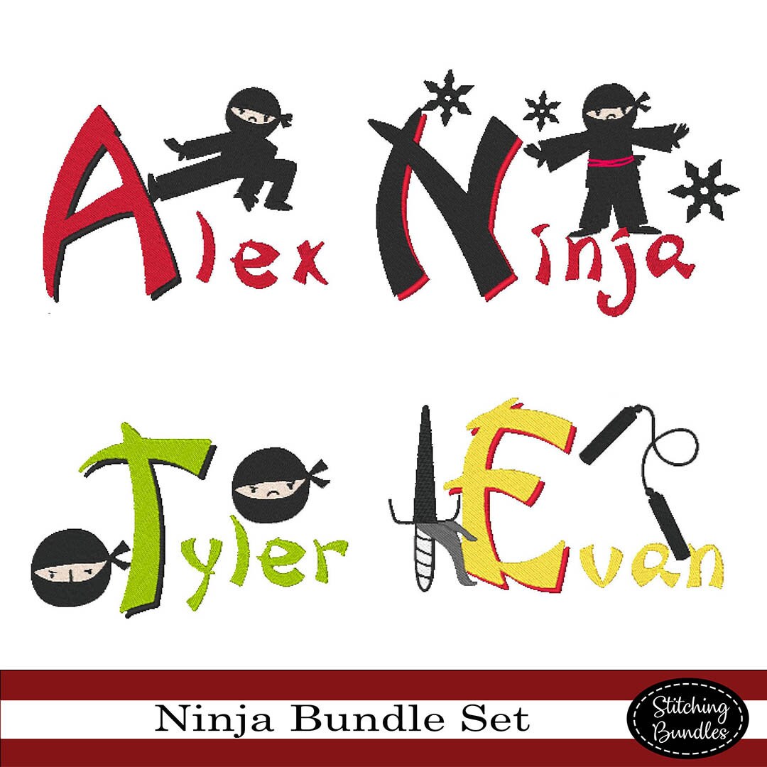 113 Ninja Embroidery Machine Designs Font Bundle Set Instant Download ...