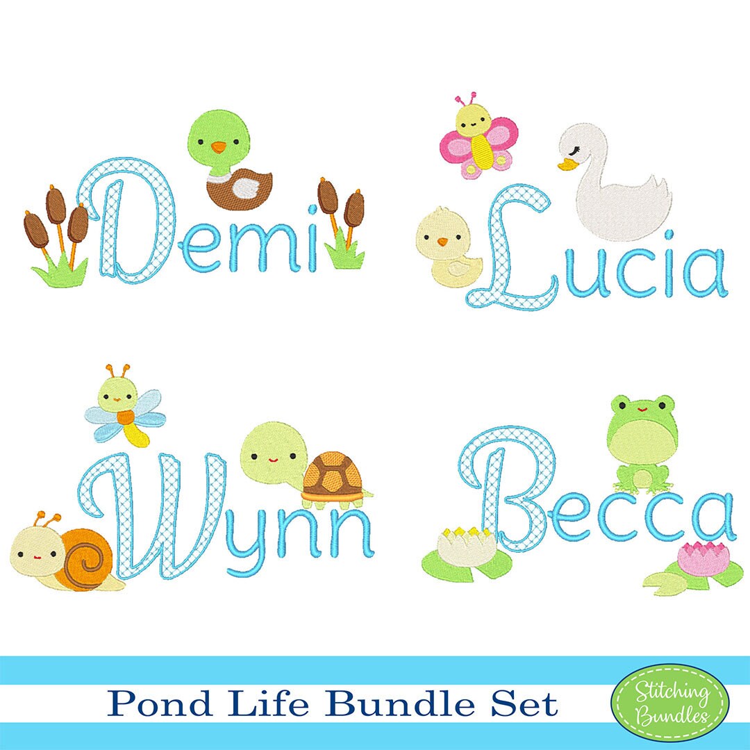 95 Pond Life Animals Embroidery Machine Designs Font Bundle Set Instant ...