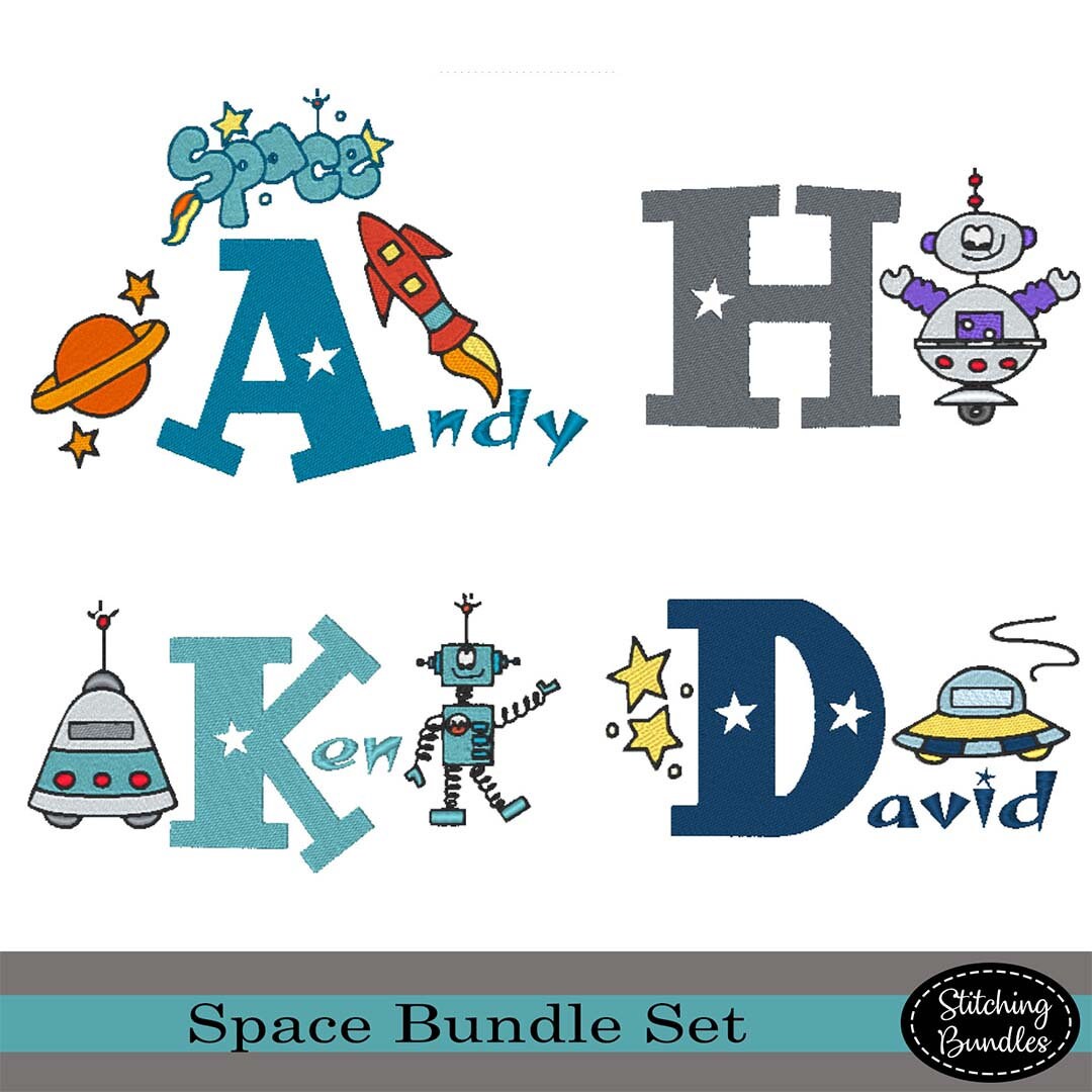 102 Retro Space Embroidery Machine Designs Bundle Set Fonts - Instant ...