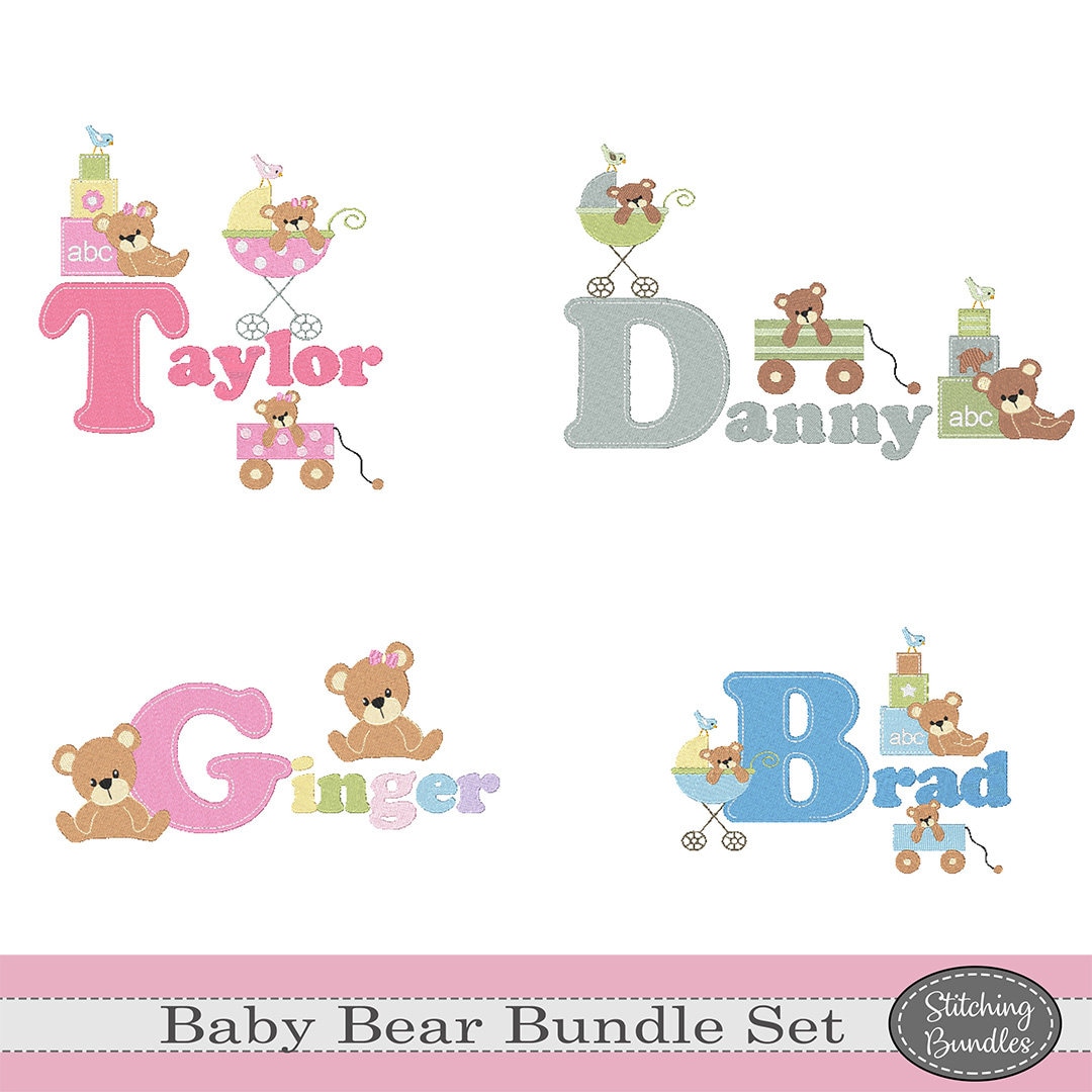 127 Baby Bear Embroidery Machine Designs Bundle Set With Font - Instant ...