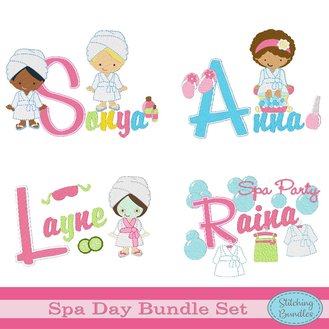 150 Spa Party Embroidery Machine Designs Font Bundle Set BX Font ...