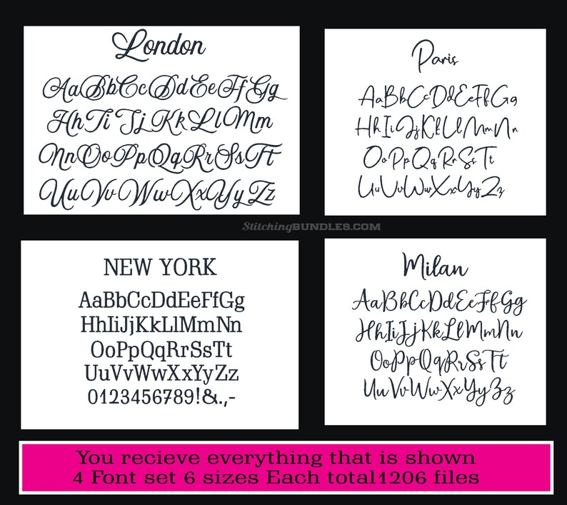 Fashion Collection Quad Embroidery Machine Font Set 4 Font - 6 Sizes ...