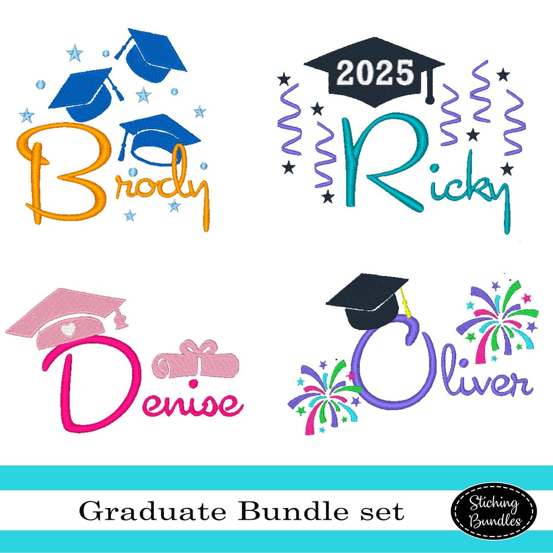 108 Graduation Embroidery Machine Designs BX Font Monogram Bundle 2024 ...