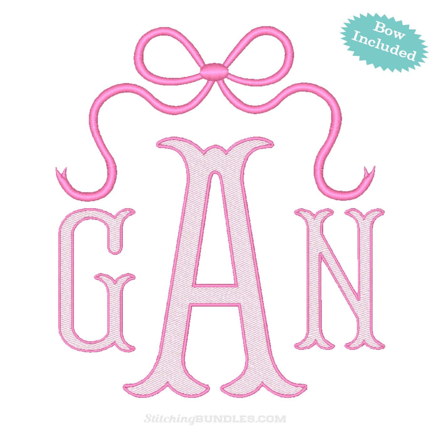 Fishtail Monogram With Bow 2 Color Embroidery Font BX 6 Sizes 11 ...