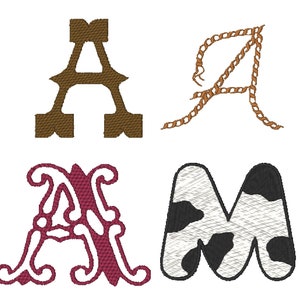 4 Western Font Set Embroidery Designs Monogram Cowboy Old West Cow Rope ...