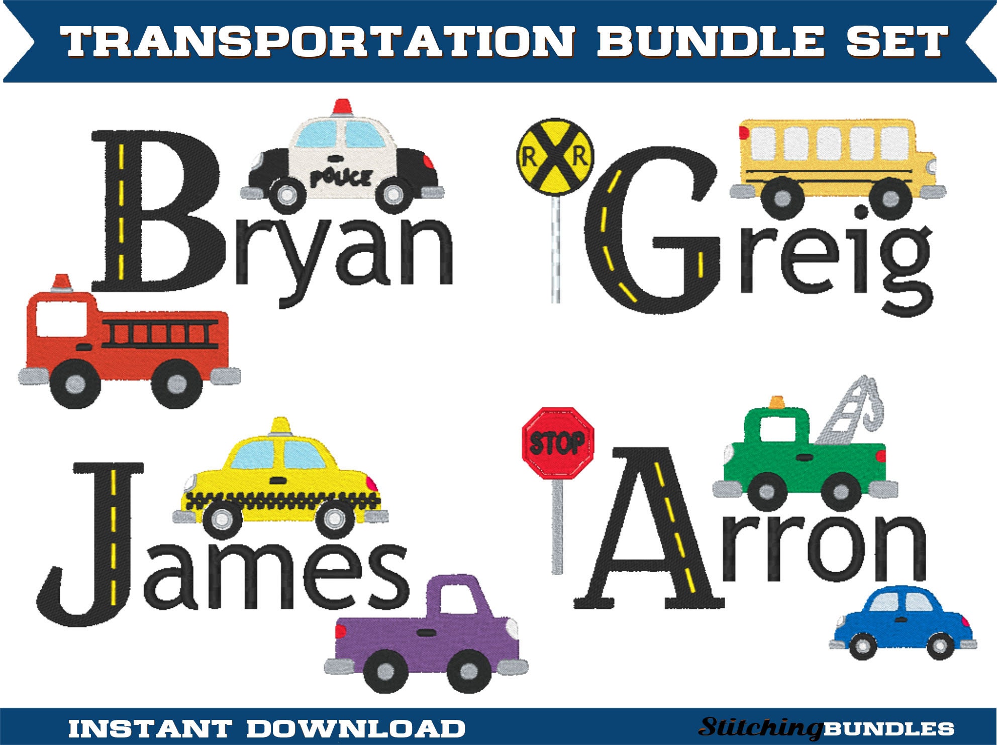 79 Car Truck Embroidery Machine Designs Road Font Bundle Set - Etsy