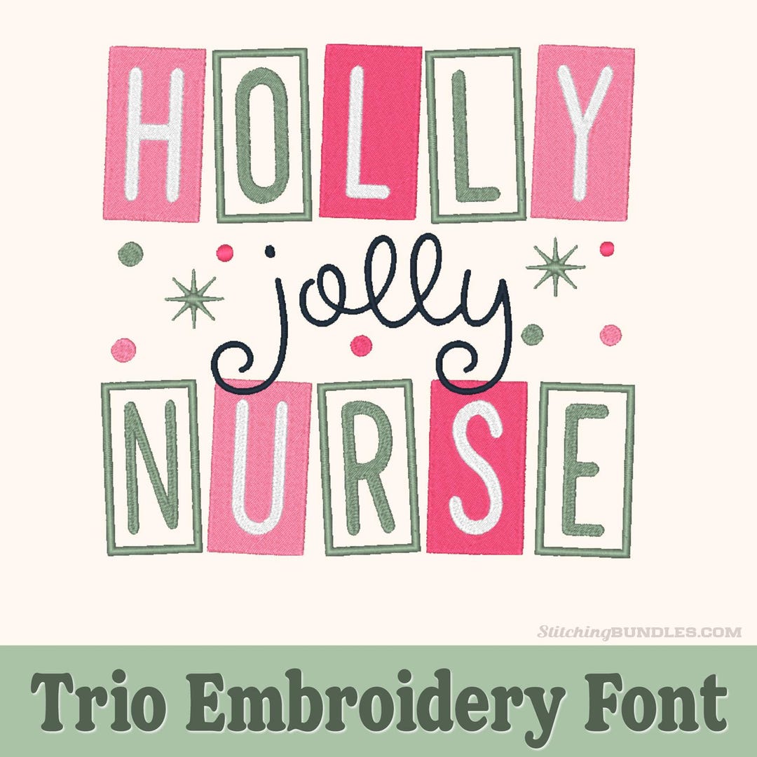 Starlight Trio Embroidery Font Set Script and Box Letter BX Monogram ...