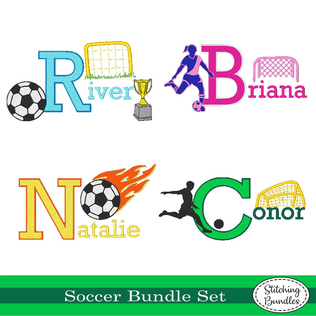 149 Soccer Team Embroidery Machine Designs Bundle Set BX Font 2 Color ...
