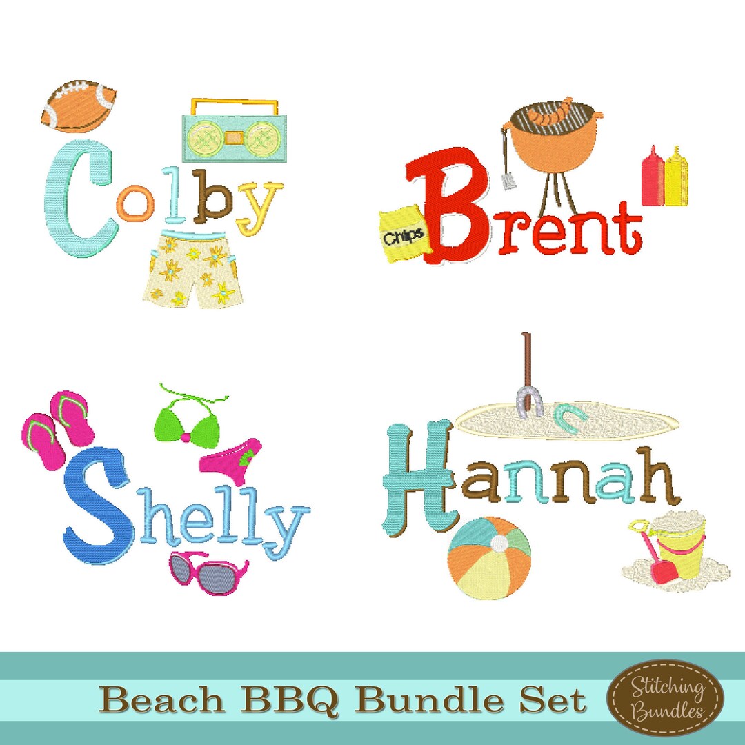 92 Beach BBQ Embroidery Machine Designs Bundle Set Fonts Instant ...